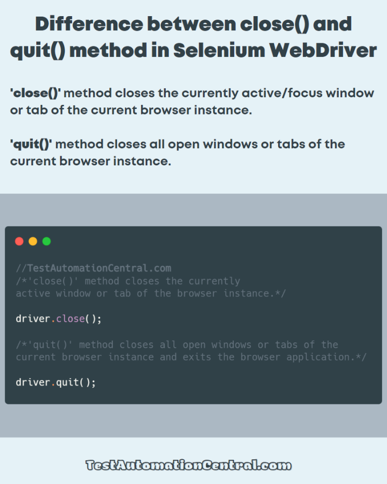 Difference Between Close And Quit Methods In Selenium Webdriver Test Automation Central